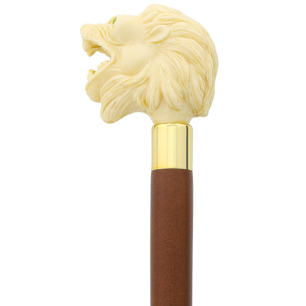 Ferocious Faux Ivory Roaring Lion Knob Handle Walking Cane w/ Custom