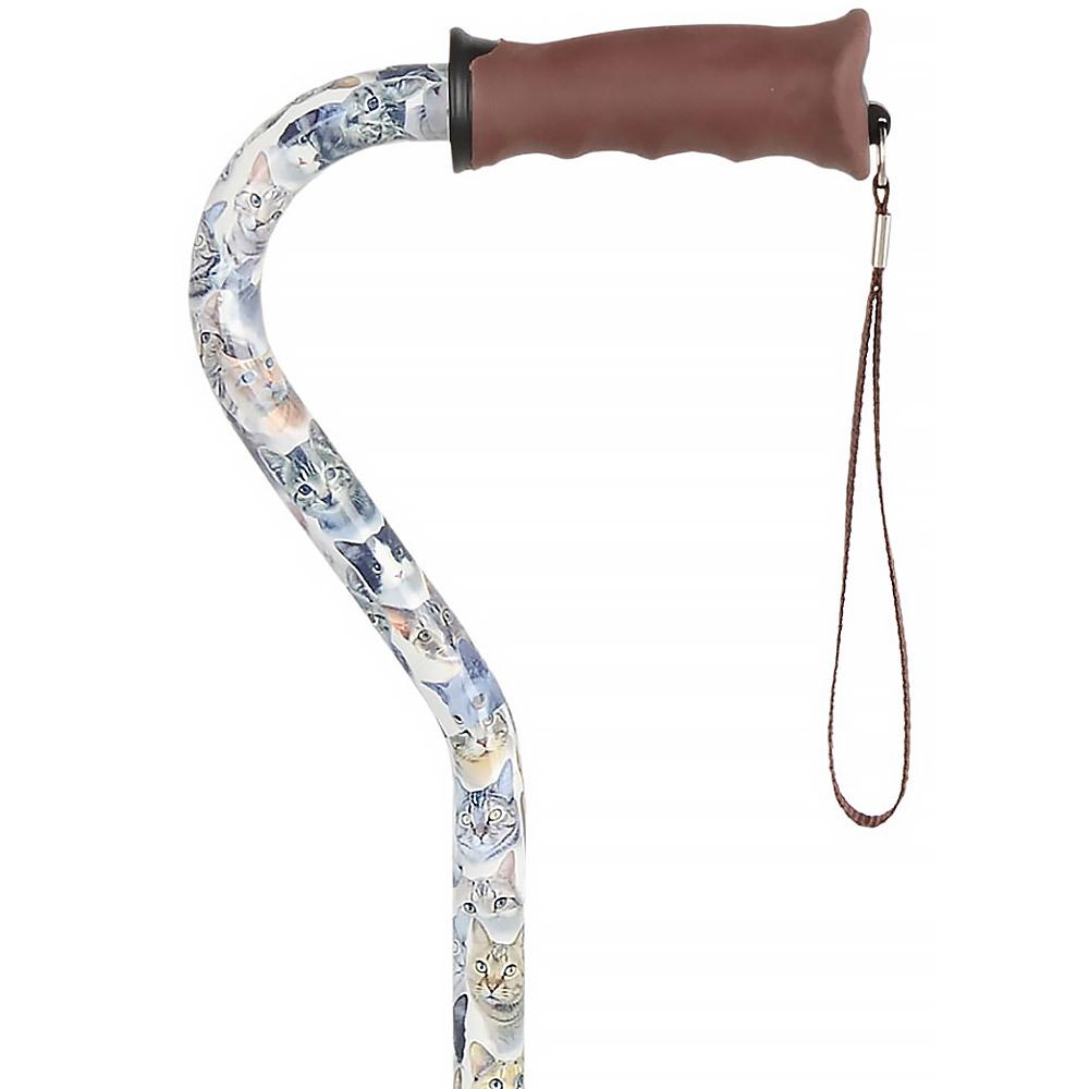 Stylish Cats Adjustable Offset Walking Cane with Comfort Grip & SafeTbase