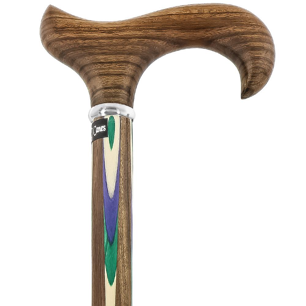 Green & Blue Inlaid Derby Walking Cane With Ovangkol Shaft and Silver