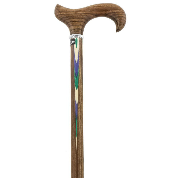Green & Blue Inlaid Derby Walking Cane With Ovangkol Shaft and Silver