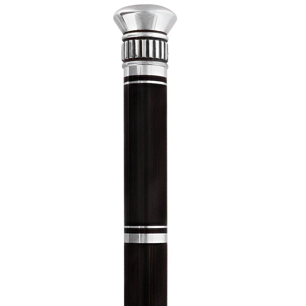 Sophisticated Flask Tippling Stick with Silver Plated Knob & Ebony Wood ...