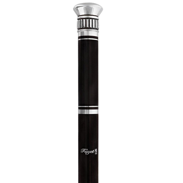 French Flask Tippling Stick: Silver Knob & Ebony-Carbon Shaft
