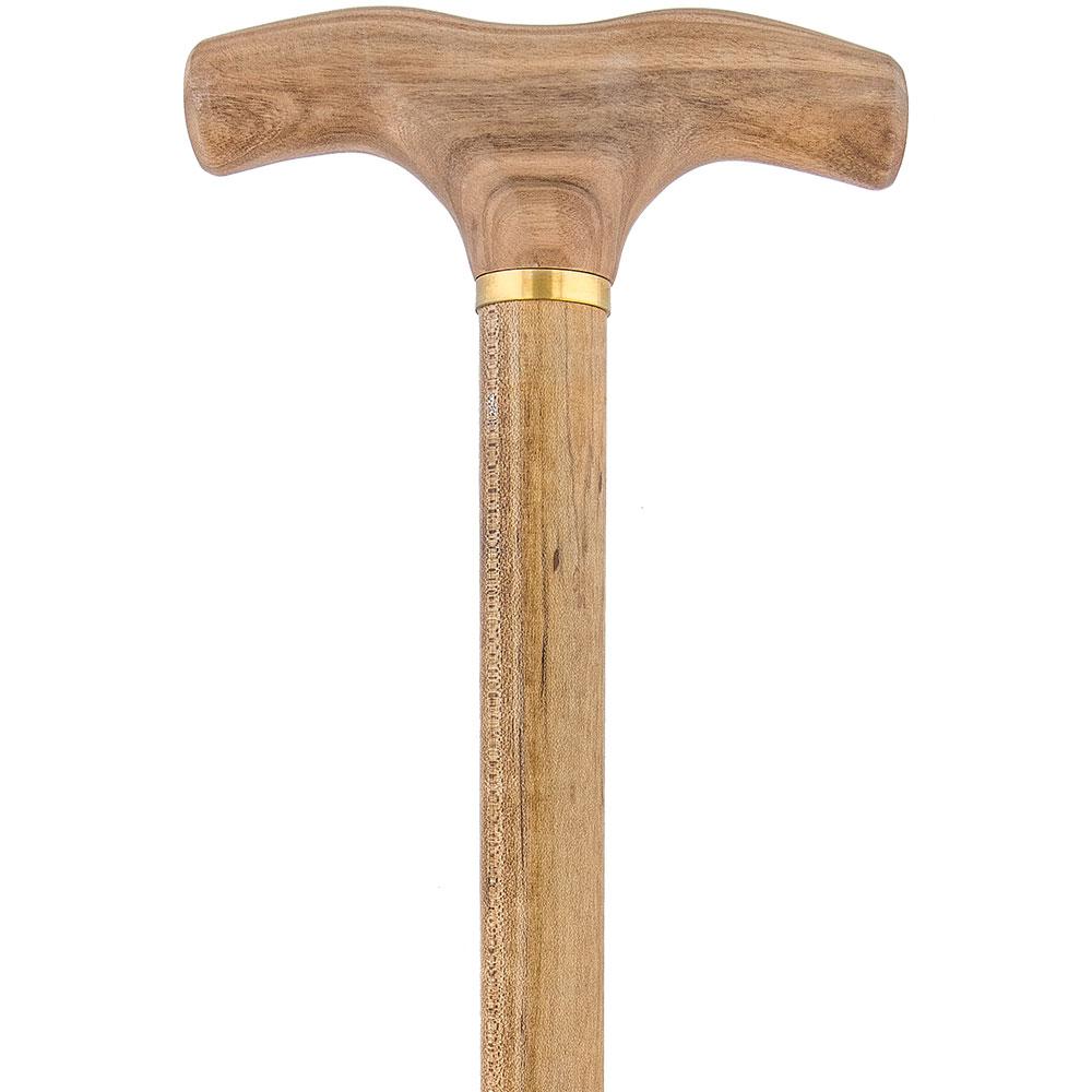 Functional Corkscrew Cane Olivewood T Handle with Scorched Maple Wood Shaft