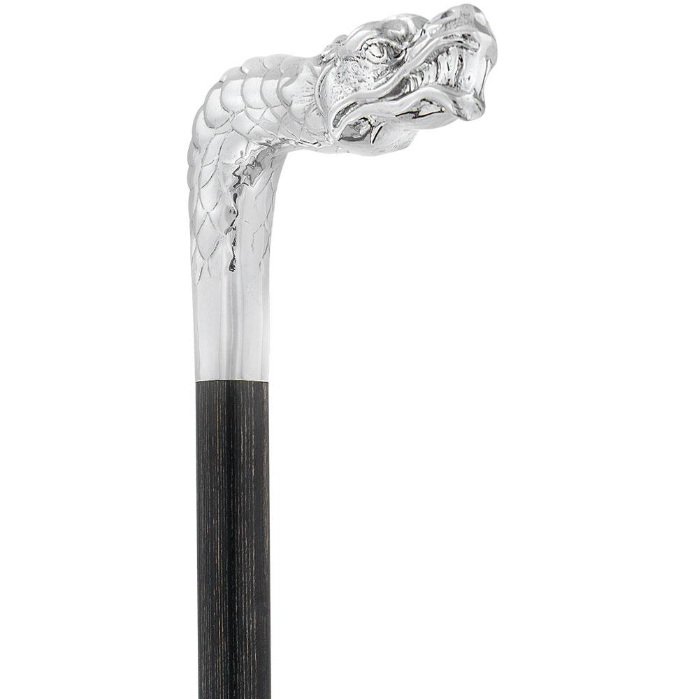 Mystical Dragon Cane Silver Plated Fritz Handle with Carbon Fiber Shaft