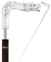 Dragon Sword Cane Silver Plated Fritz Handle w/ Stamina Wood