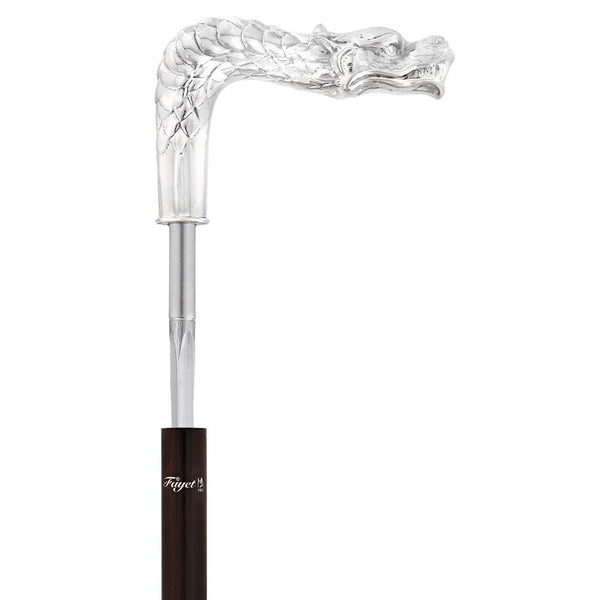 French Dragon Sword Cane: Silver Plated Fritz, Stamina Wood