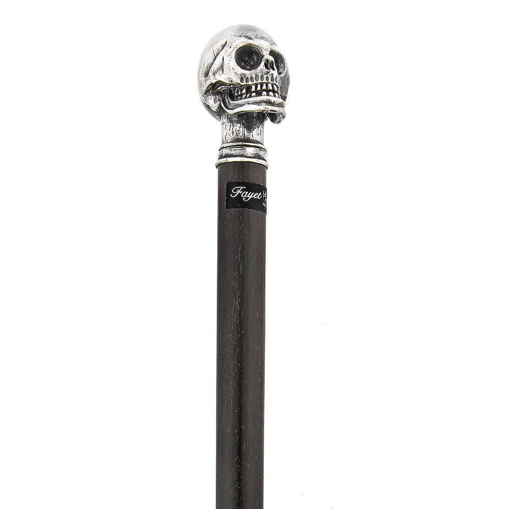 Solid Pewter Skull Handle Walking Cane w/ Carbon Fiber Macassar Ebony