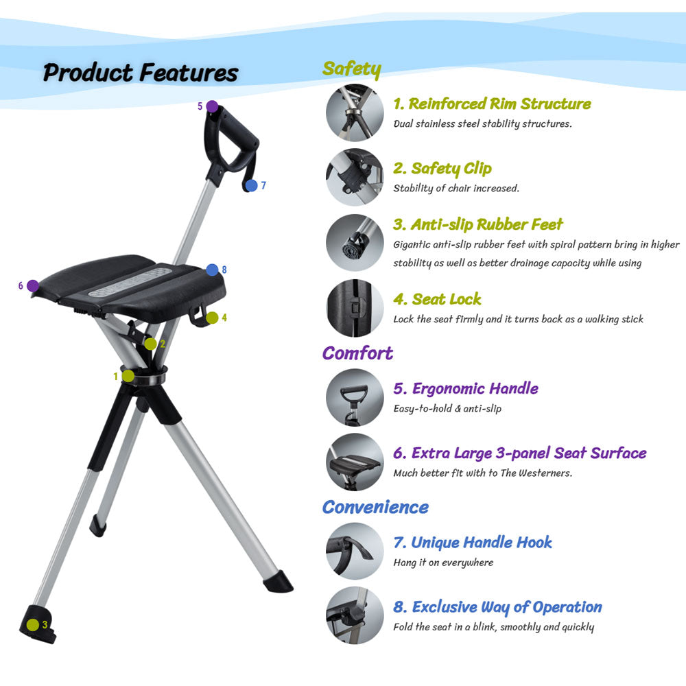 Ta-Da! Lightweight Seat Cane with Automatic Opening - Best Quality