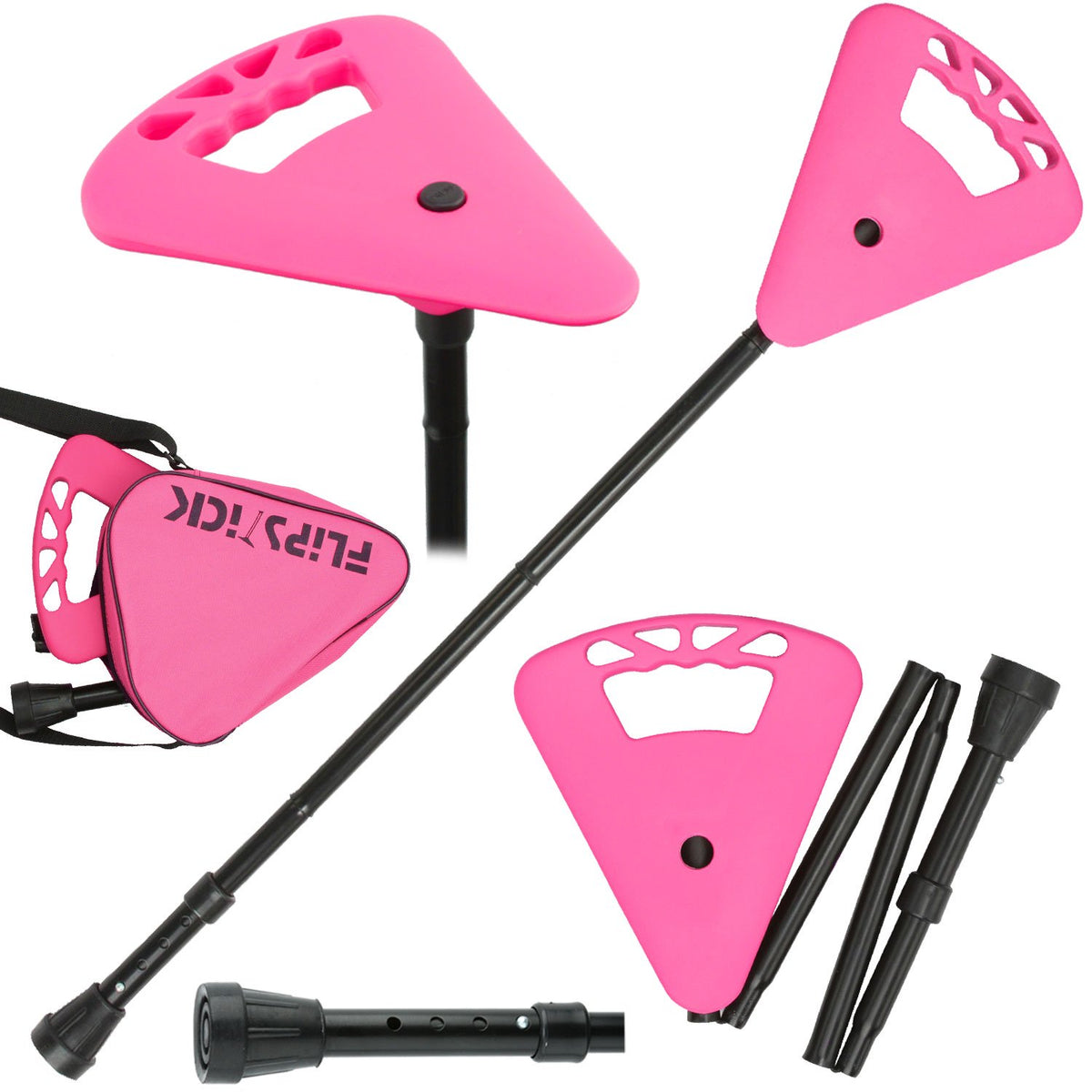 Flipstick Straight Folding Adjustable Seat Cane in Pink with Pink Bag