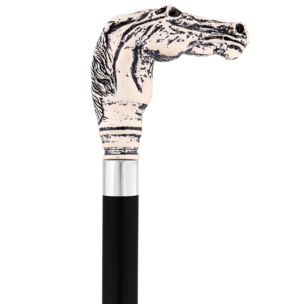 Scrimshaw Horse Head Walking Cane: Crafted Elegance