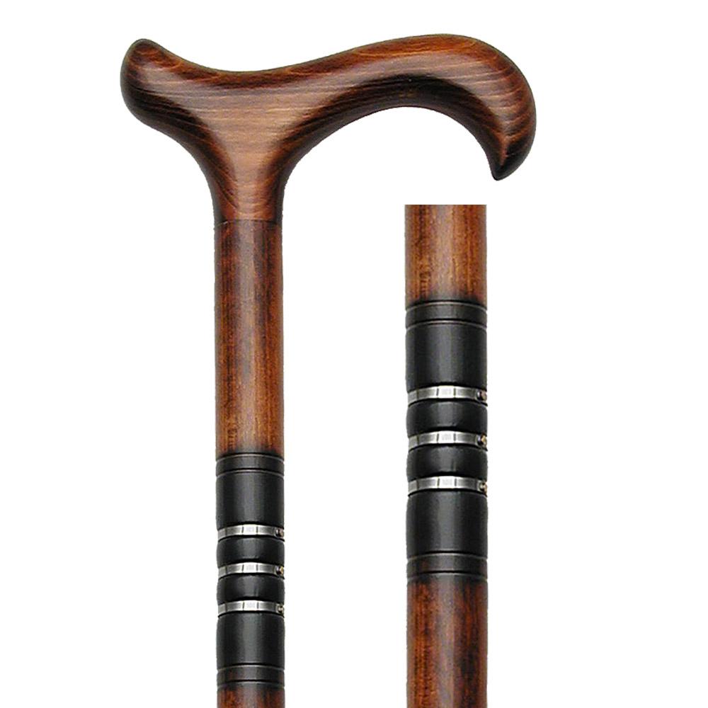 Cherrywood Derby Walking Cane: Triple Nickel Ring Design
