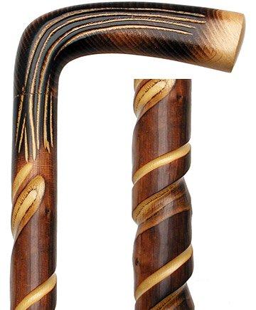 Spiral Carved L Handle Walking Cane: Artful Design