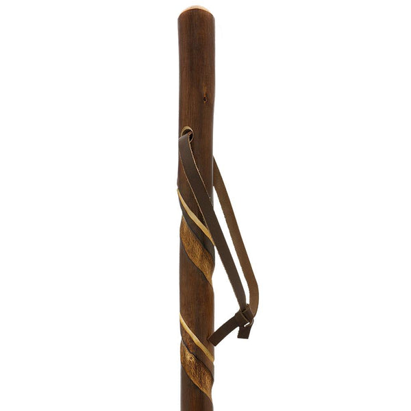 Chestnut-Ebony Carved Spiral Staff: Leather Strap, Combi Tip