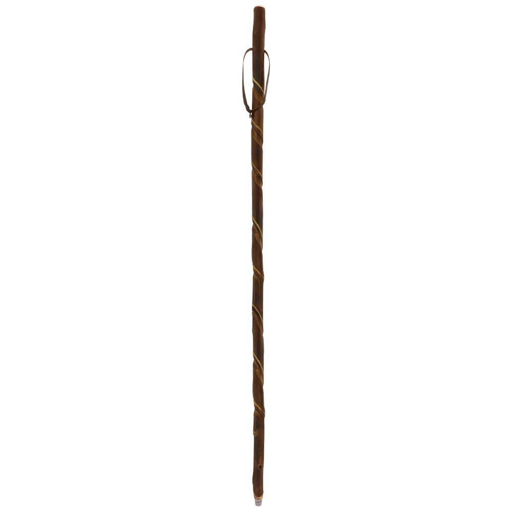 Chestnut Turned Hiking Staff, Ebony Stained Spiral Carved Shaft, Combi Tip