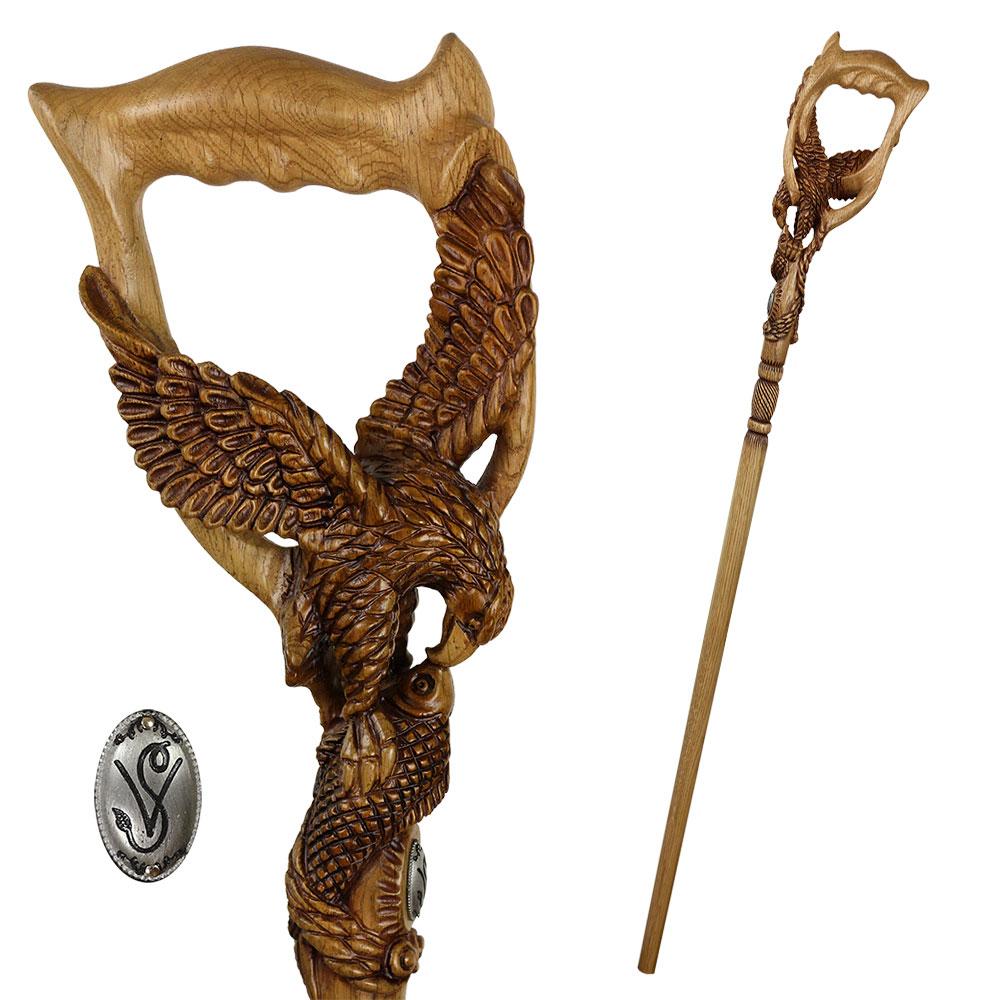 Hunting Eagle and Fish: Artisan Intricate Detail Handcarved Cane