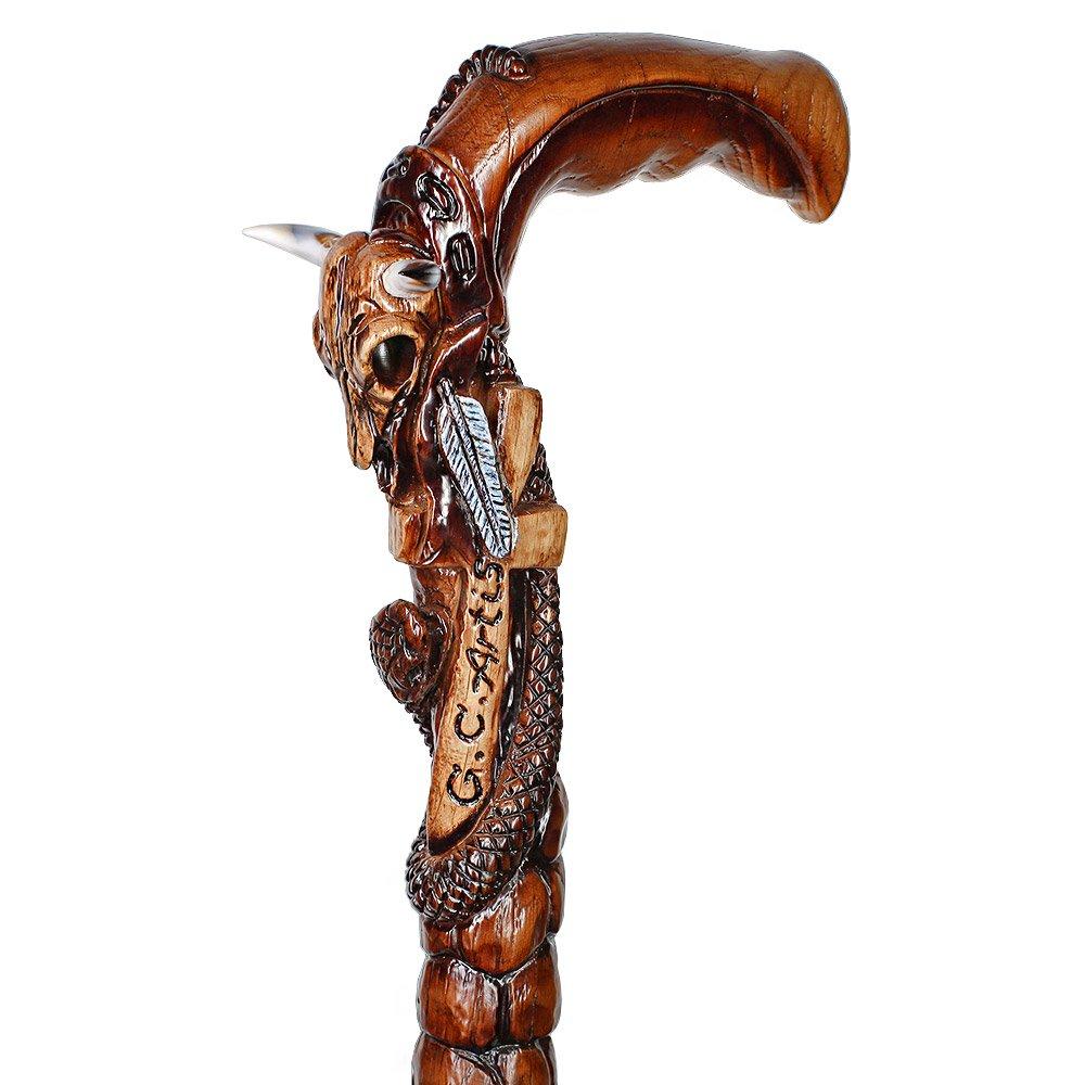 Buffalo Skull Snake: Artisan Intricate Handcarved Wood Cane
