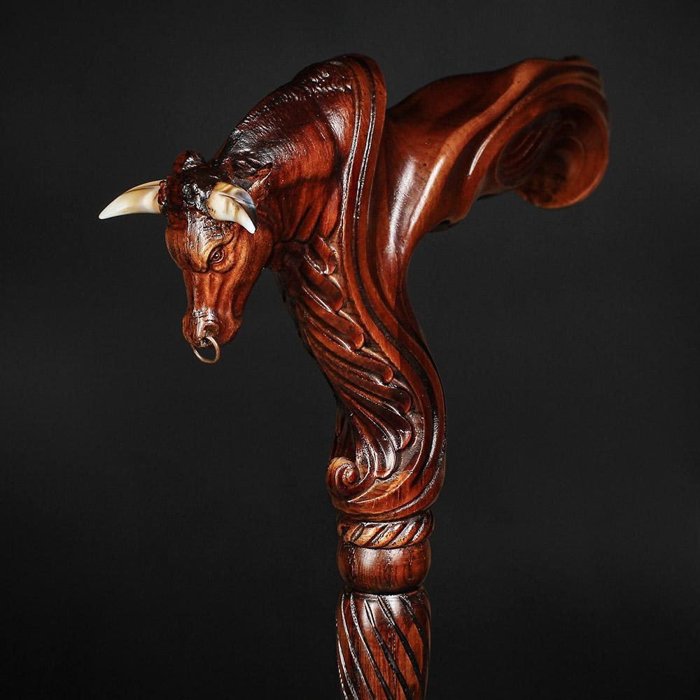 Bull Buffalo Right Hand Ergonomic Handcarved Cane
