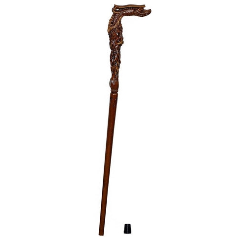 Intricate Dragon Oak Wood Handcarved Cane
