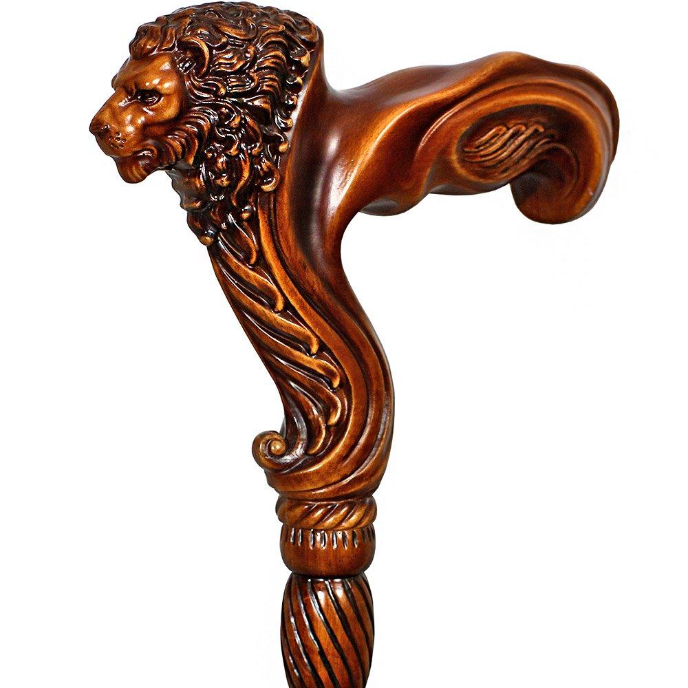 Lion Head: Artisan Intricate Handcarved Wood Cane (Right Hand)