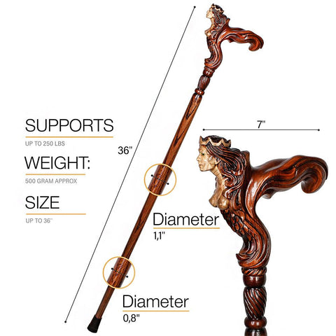 Syrin Right Hand Ergonomic Handcarved Cane: Walk with Mythical Grace