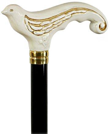White Swallow Bird: Artisan Intricate Detail Handcarved Cane