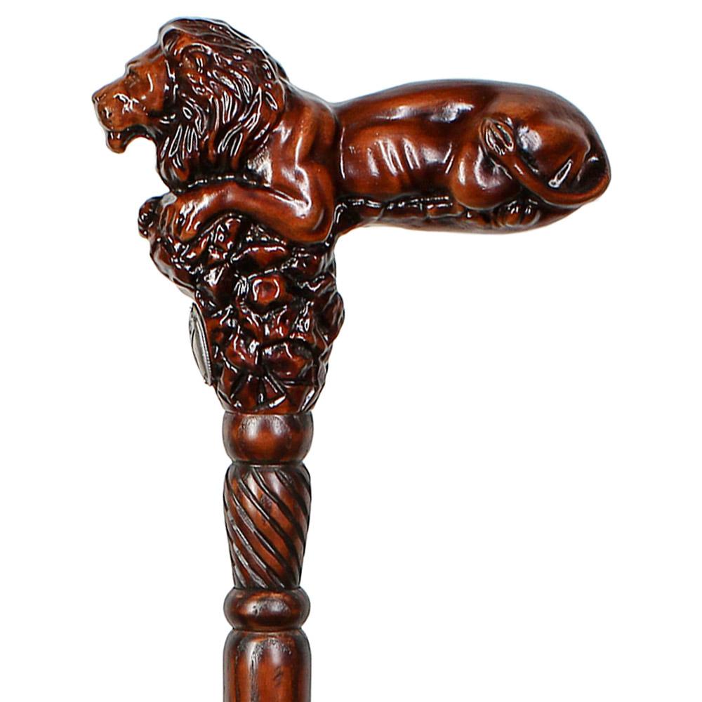 Lion King: Artisan Intricate Handcarved Oak Cane (Right Hand)