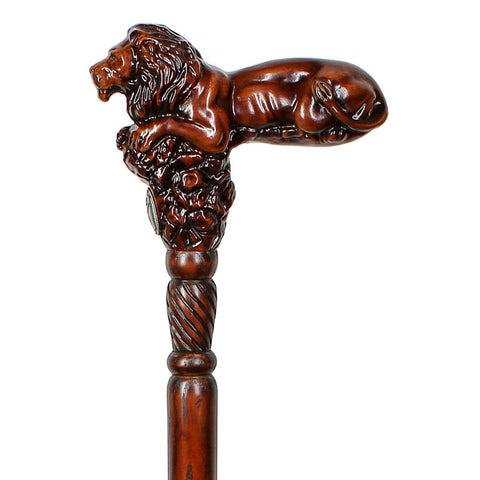Lion King Right Hand Hand-Carved Oak Wood Cane: Walk with Royalty