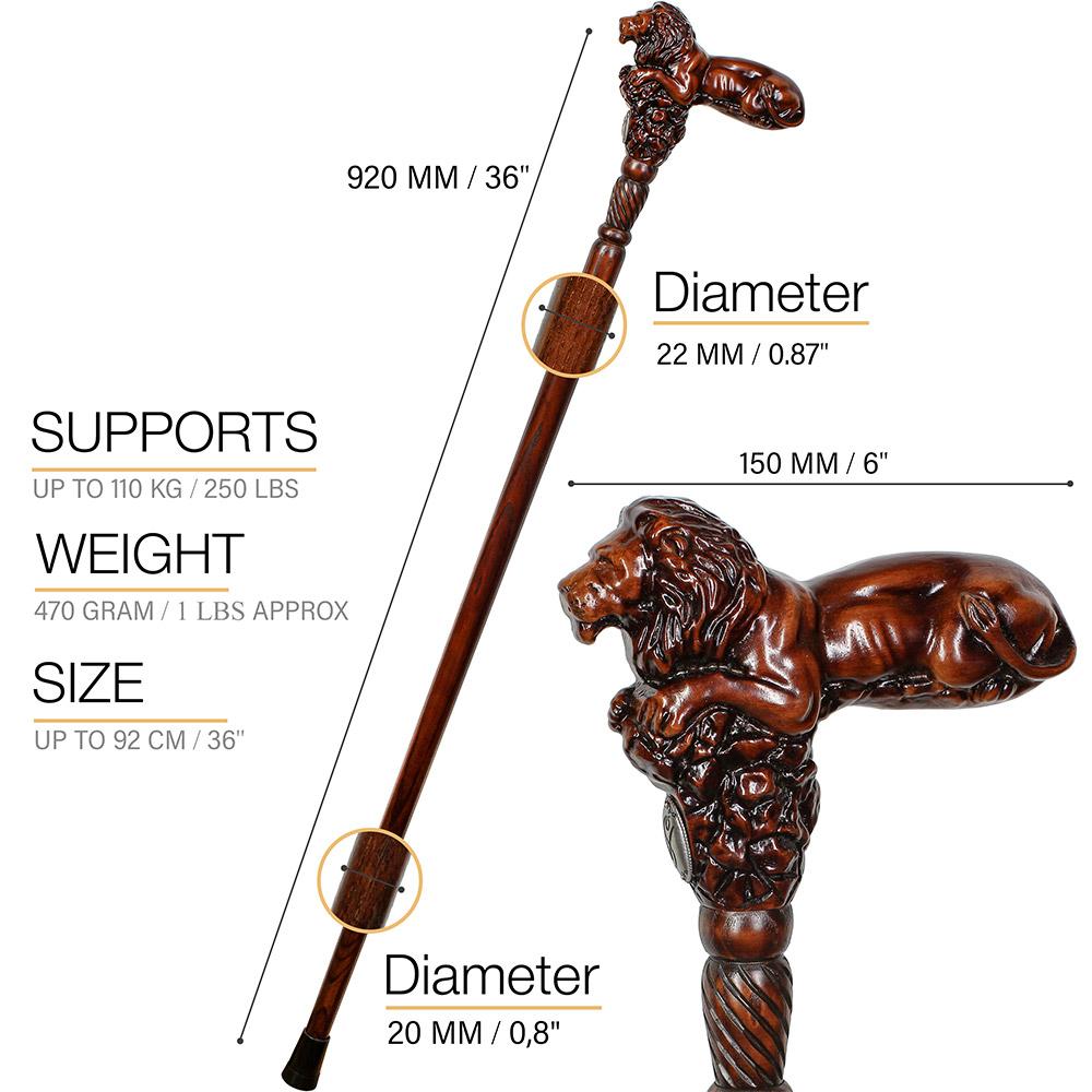 Lion King: Artisan Intricate Handcarved Oak Cane (Right Hand)