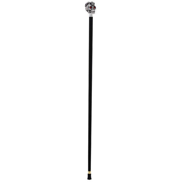 Silver 925r Ruby Red Skull and Bats Walking Cane w/ Black Beechwood