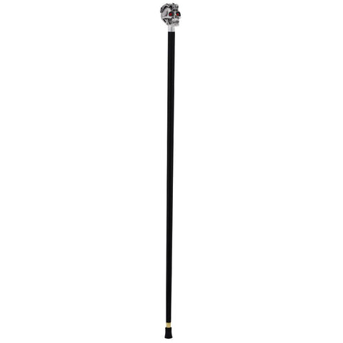 Enchanting Silver 925r Ruby Red Skull and Bats Walking Cane w/ Black Shaft