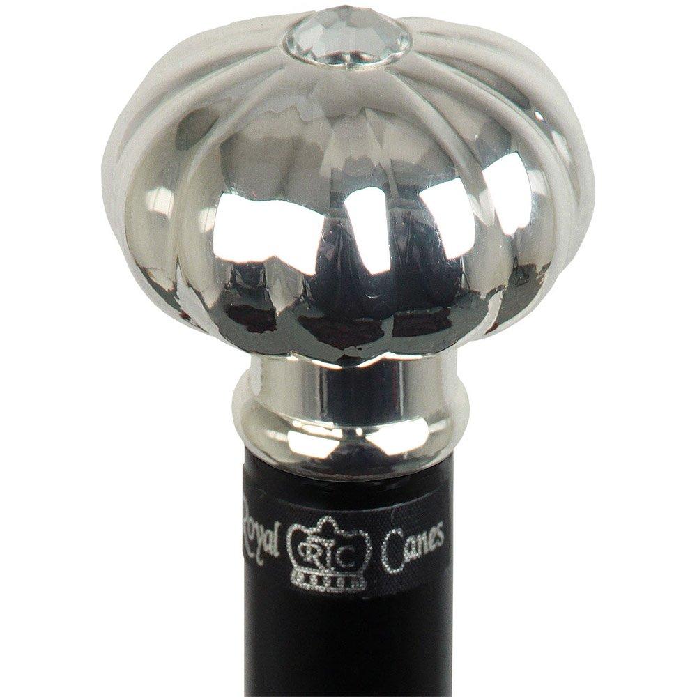Silver Plated Globe Knob Stick: Elegant Black Beechwood Shaft