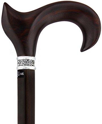 Cocobolo Ergonomic Handle Walking Cane With Ebony Shaft and Pewter Ros