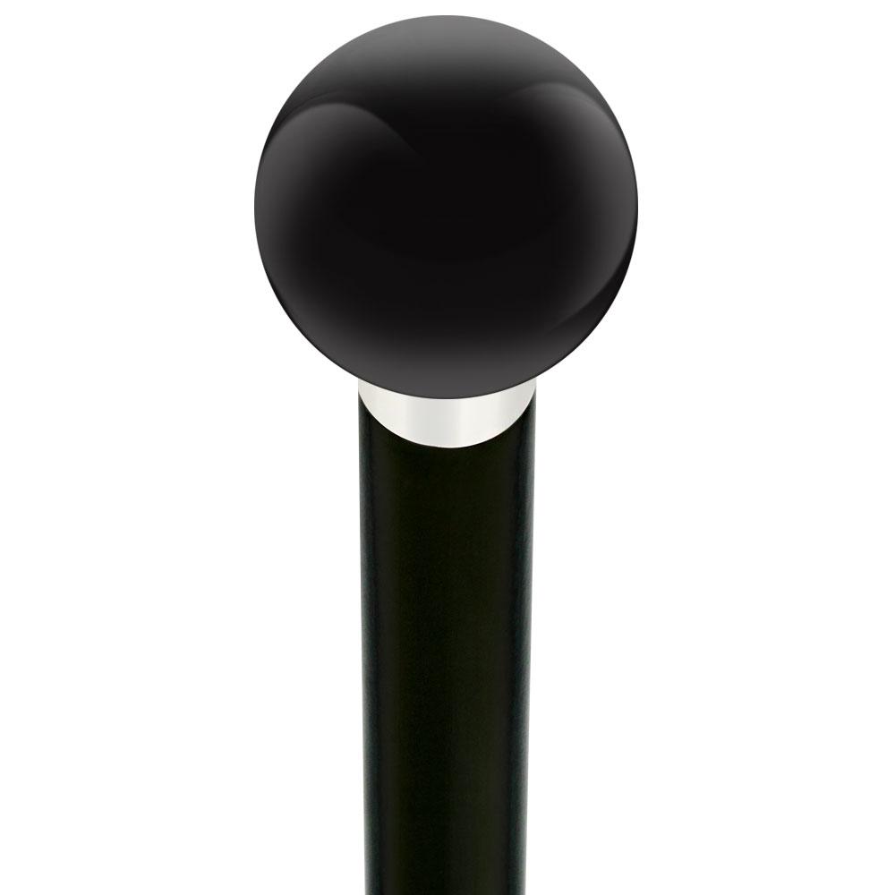 Black Void Round Knob Cane w/ Custom Wood Shaft & Collar