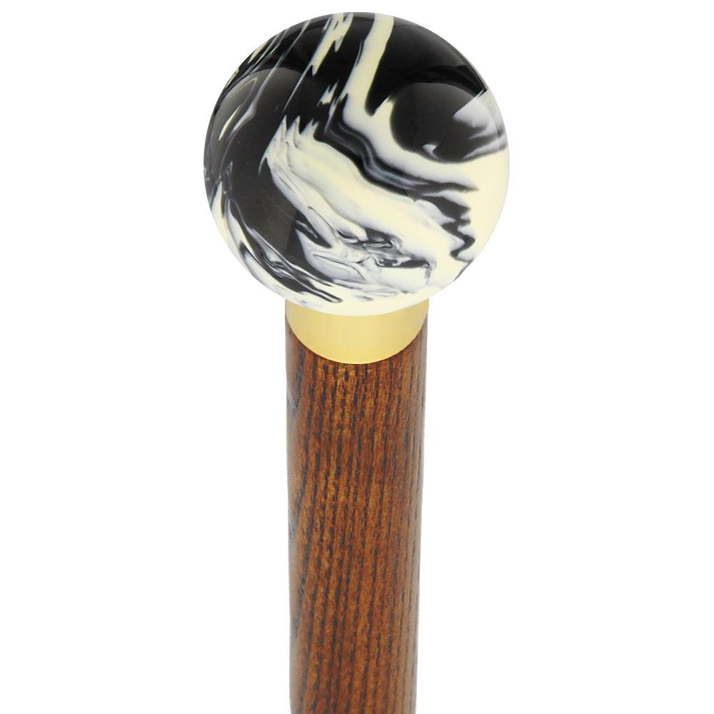 Black & White Cream Swirl Round Knob Cane w/ Custom Color Ash Shaft