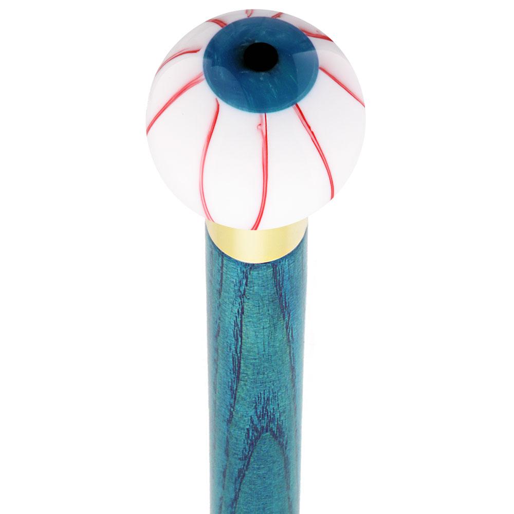 Blue Iris Bloodshot Eye Round Knob Cane w/ Custom Color Ash Shaft
