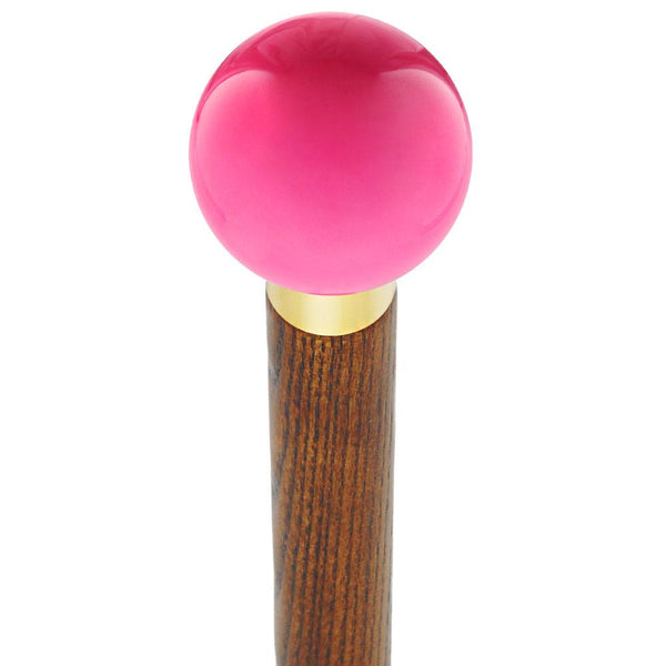 Hot Pink Round Knob Cane w/ Custom Color Ash Shaft & Collar