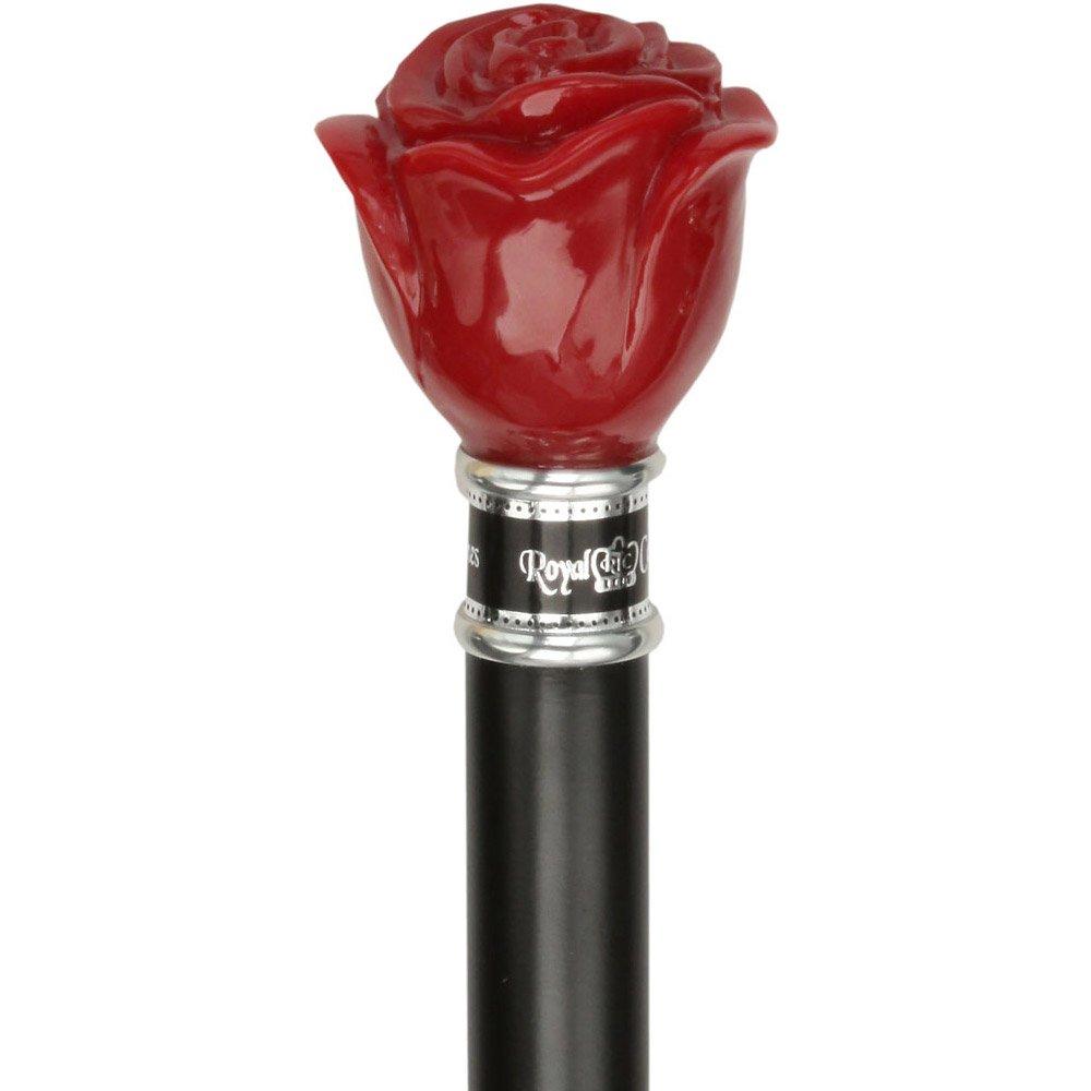 Red Rose Flower Knob Walking Stick With Black Beechwood Shaft and