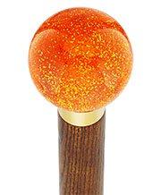 Gleaming Amber Round Knob Cane with Custom Color Ash Shaft & Collar