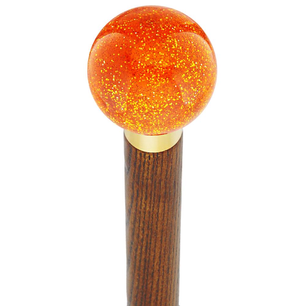 Sparkling Amber Round Knob Cane w/ Custom Color Ash Shaft & Collar