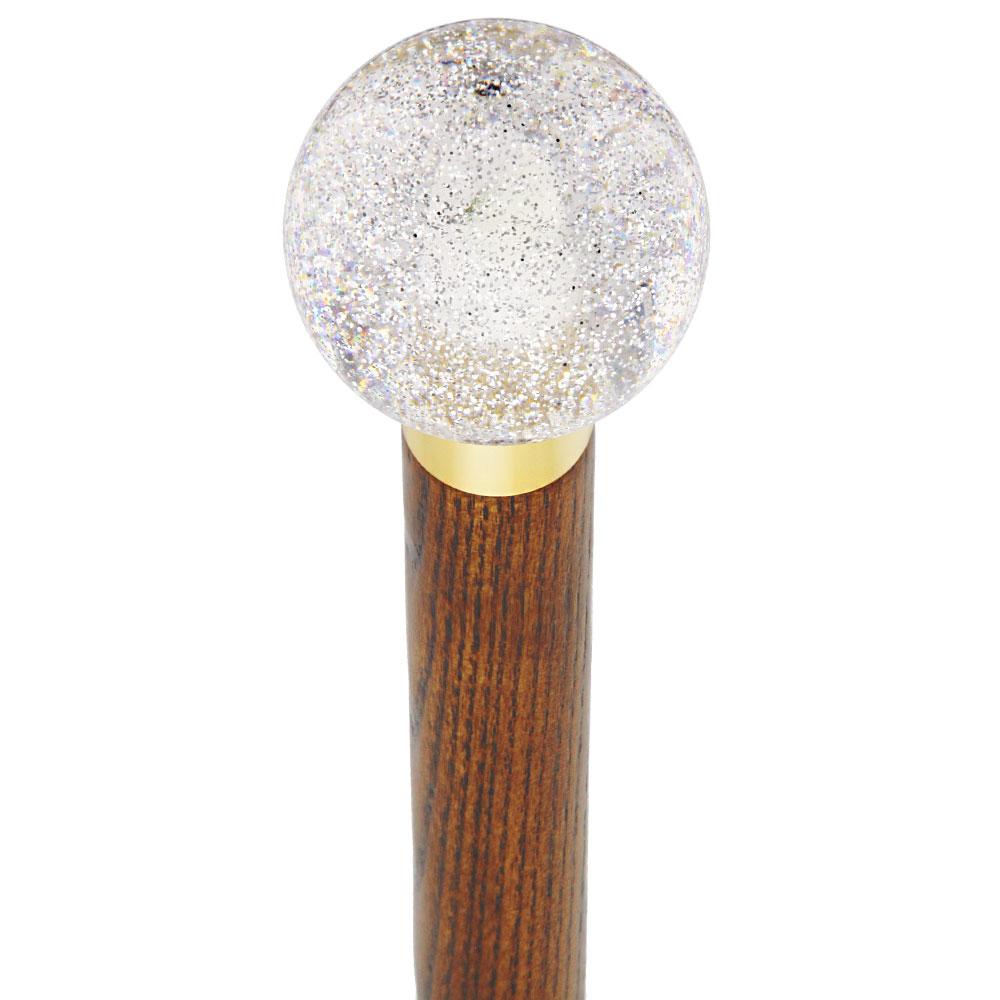 Sparkling Clear Round Knob Cane w/ Custom Color Ash Shaft & Collar