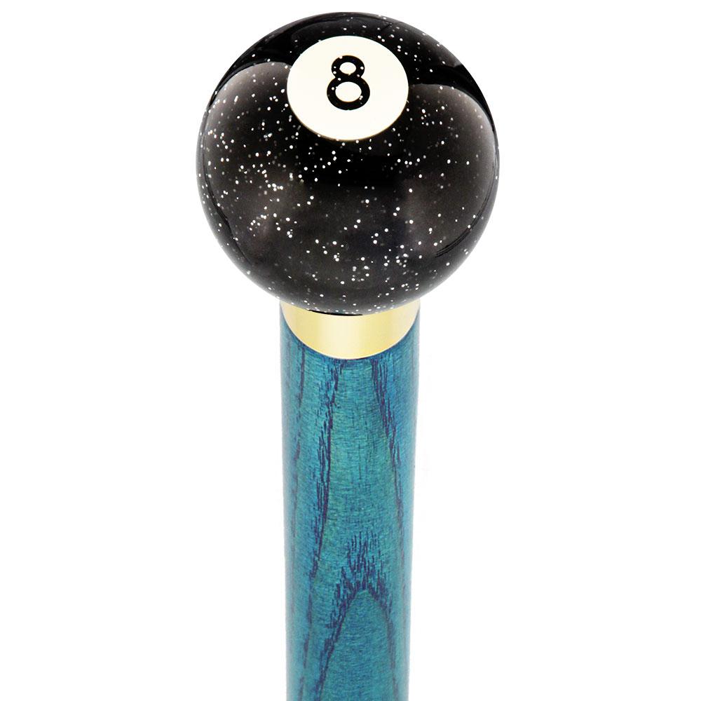 8 Ball Black Sparkle Round Knob Cane w/ Custom Color Ash Shaft