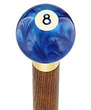 8 Ball Blue Pearl Round Knob Cane w/ Custom Color Ash Shaft & Collar