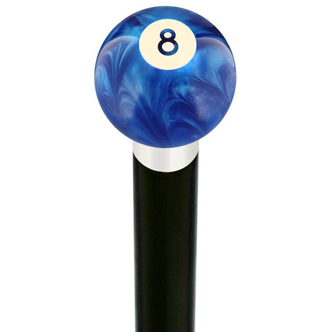 8 Ball Blue Pearl Round Knob Cane w/ Custom Wood Shaft & Collar
