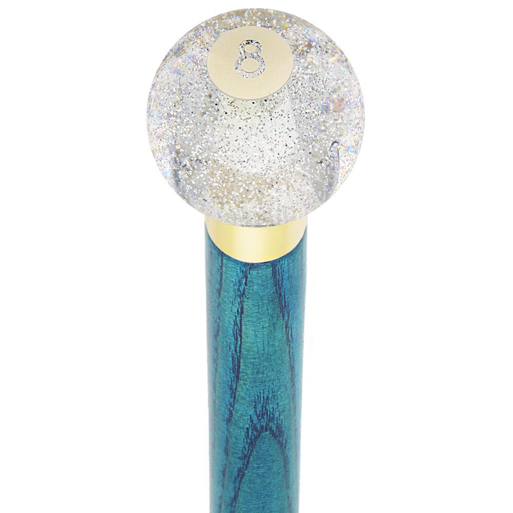 8 Ball Clear Sparkle Round Knob Cane w/ Custom Color Ash Shaft
