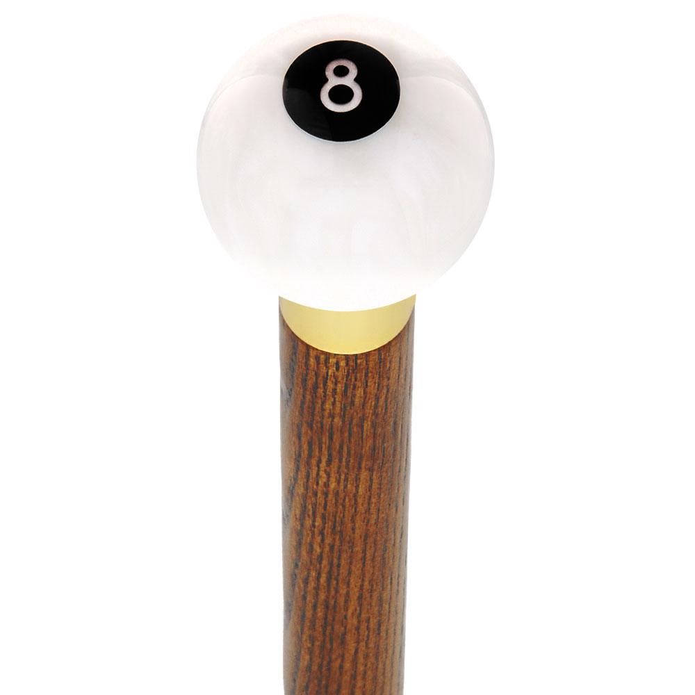 8 Ball White Pearl Round Knob Cane w/ Custom Color Ash Shaft & Collar