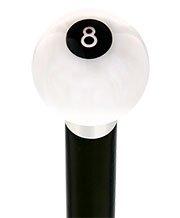 8 Ball White Pearl Round Knob Cane w/ Custom Wood Shaft & Collar
