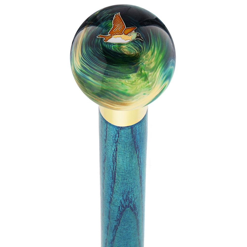 Flying Duck Camo Round Knob Cane w/ Custom Color Ash Shaft & Collar