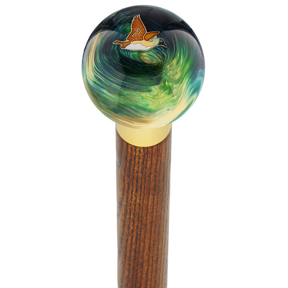 Flying Duck Camo Round Knob Cane w/ Custom Color Ash Shaft & Collar