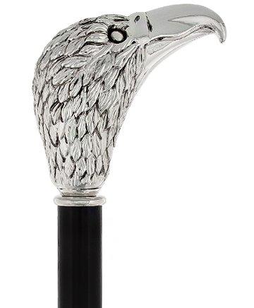 Scratch and Dent Silver 925r Hawk Head Walking Cane with Stained