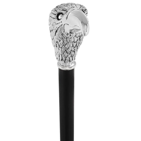 Scratch and Dent Silver 925r Hawk Head Walking Cane with Stained